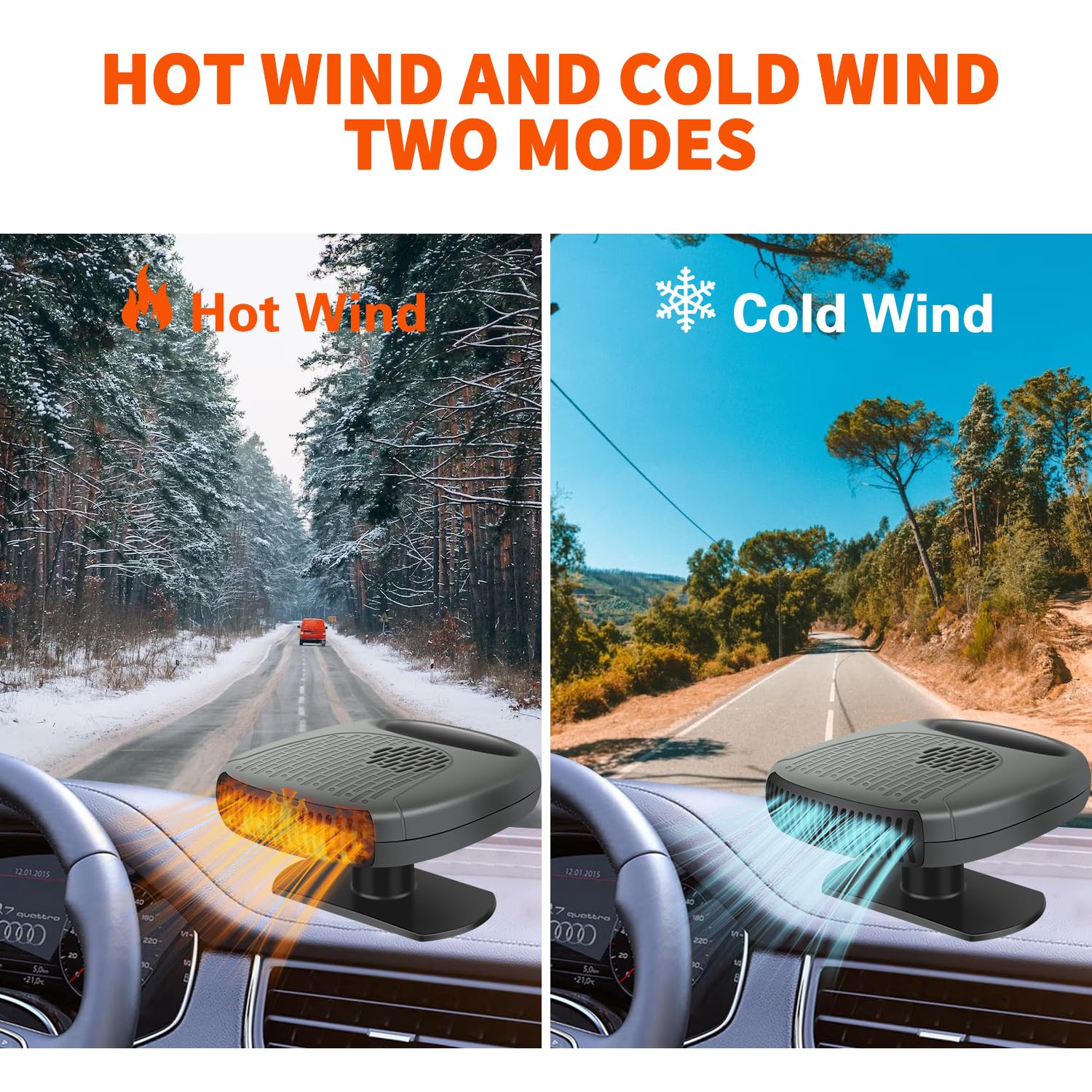Car Heater, 12V 120W Portable Heater with Air Purification 2 in 1 Fast Heating & Cooling Function Plug in Cigarette Lighter Car Windshield Defroster(Grey)