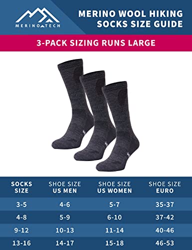 Merino.tech Merino Wool Socks for Women And Men - 85% Merino Wool Hiking Socks Crew Style (Multicolor: Brown, Dark Green, Red, 9-12)