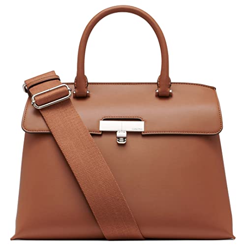 Calvin Klein Becky Turn Lock Satchel, Caramel,One Size
