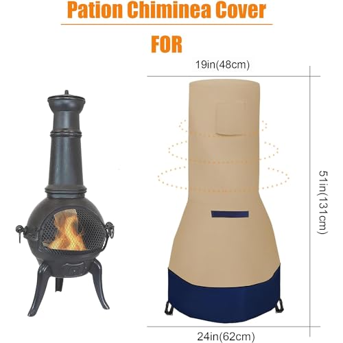 DUSTYPROTE Chiminea Cover,Weather-Proof Chiminea Fire Pit Cover,Fire Pit Heater Cover Waterproof,Clay Chiminea Cover Large Size, Khaki Patchwork Dark Blue, Cover Only