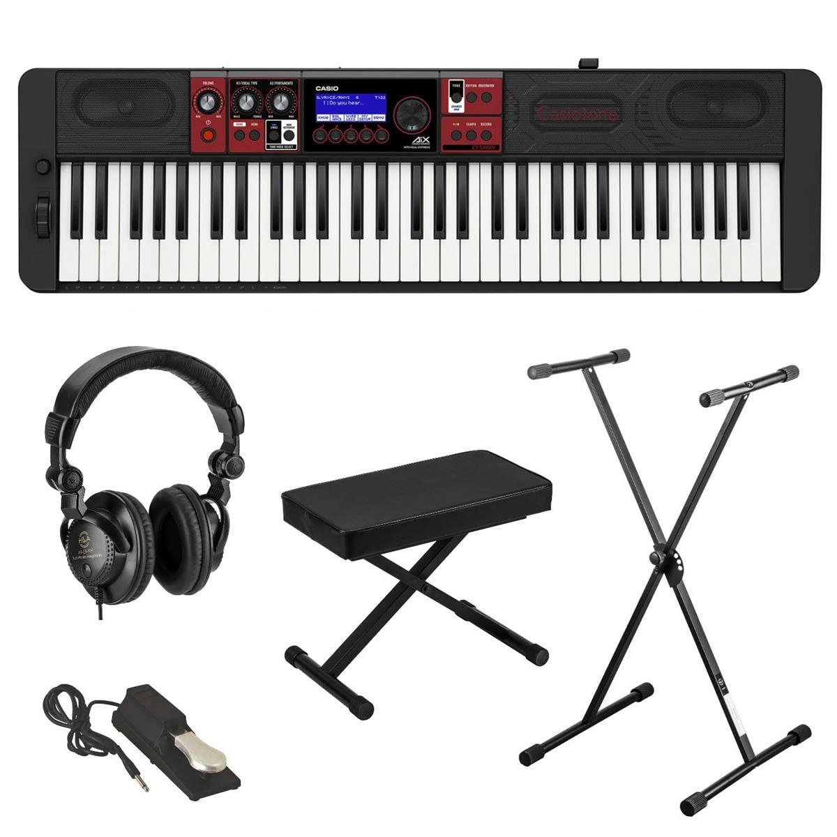 Casiotone CT-S1000V 61-Key Piano Style Portable Keyboard Bundle with Stand, Bench, Studio Monitor Headphones, Sustain Pedal