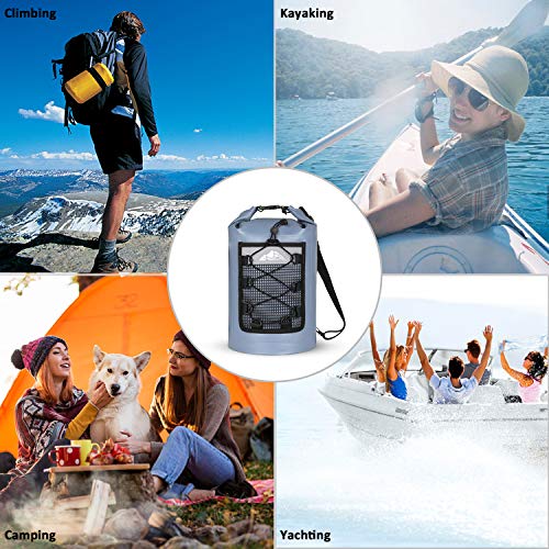 HEETA Waterproof Dry Bag for Women Men(Upgraded Version), 5L/ 10L/ 20L/ 30L Roll Top Lightweight Dry Storage Bag Backpack with Phone Case, Grey 5L