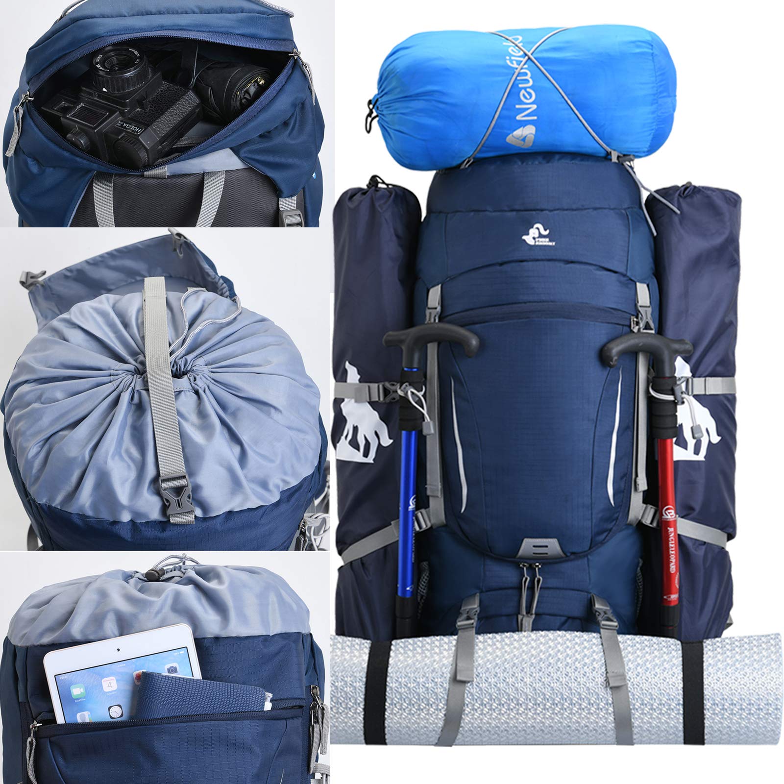 Bseash 60-65L Waterproof Hiking Camping Backpack with Rain Cover,Outdoor Sport Travel Bag Daypack for Climbing Touring (Black)