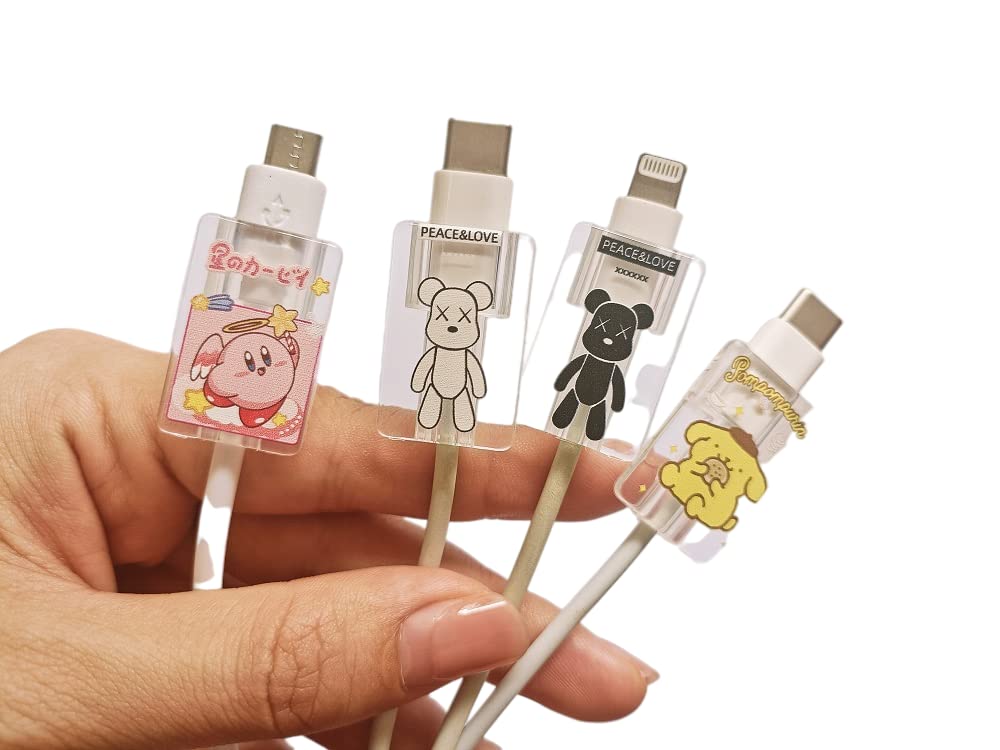 Cute Cartoon Cable Protector for iPhone Android Charger, Kawaii My Melody Kulomi Dog Pattern 4 pcs Set USB Cable Protector,Charging Cord Protector,Cable Chomper,USB Charger Saver (6)