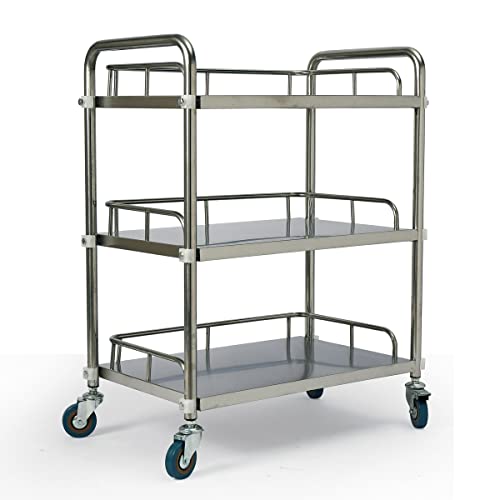DNYSYSJ 3 Layers Cart Trolley, 3 Layers Lab Utility Cart Trolley Lab Clinic Serving Cart with Lockable Wheel Stainless Steel Frame for Lab Clinic Beauty Salon