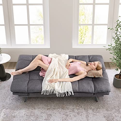 Hcore Convertible Futon Sofa Bed-Grey Fabric Memory Foam Loveseat,Small Euro Lounger Sofa for Compact Living Spaces,Apartment,Dorm,Studio,Guest Room,Home Office/Grye