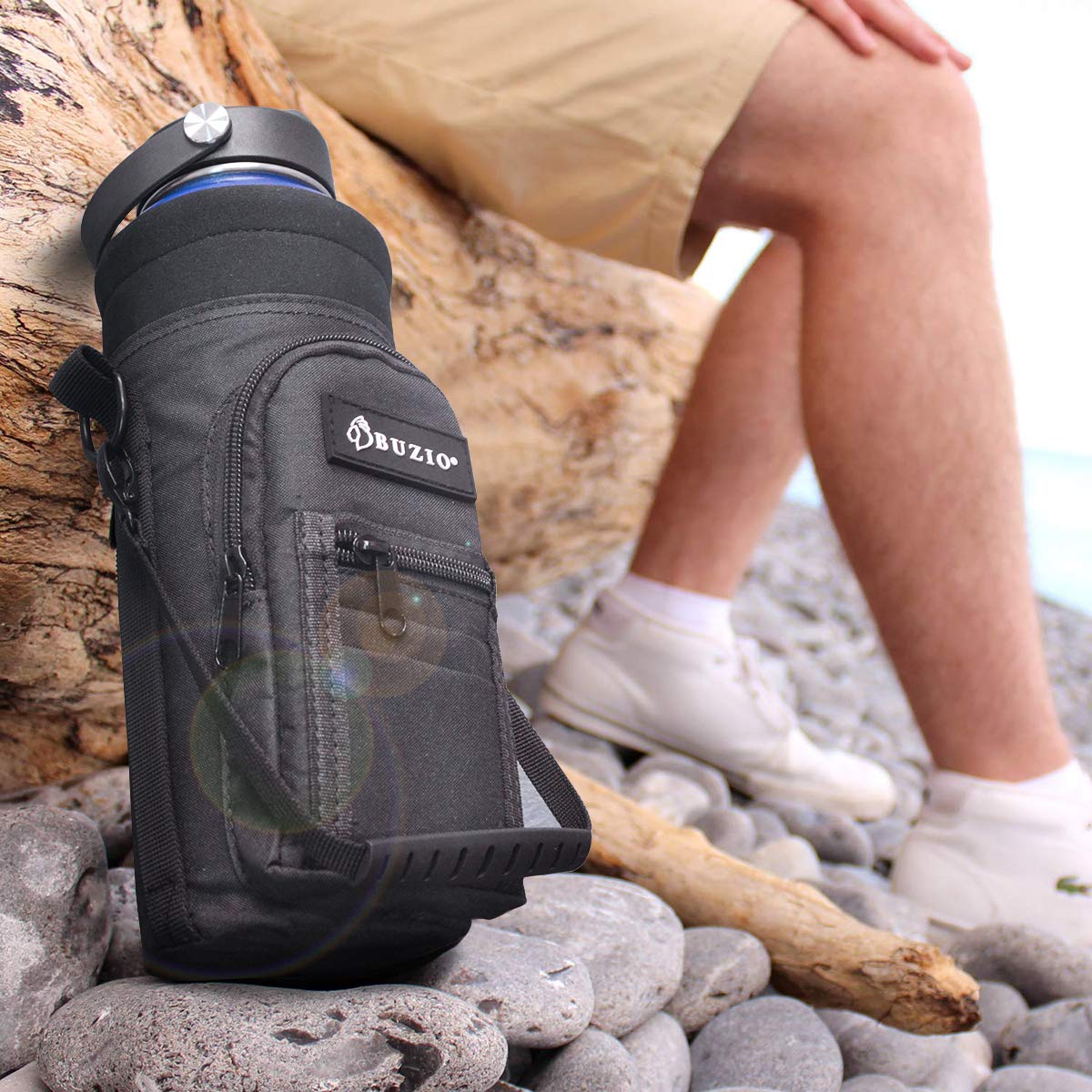 BUZIO Water Bottle Holder Carrying Pouch for 40 oz Bottles - Carry, Protect and Insulate Your Flask with This Military Grade Carrier an Adjustable Padded Shoulder Strap