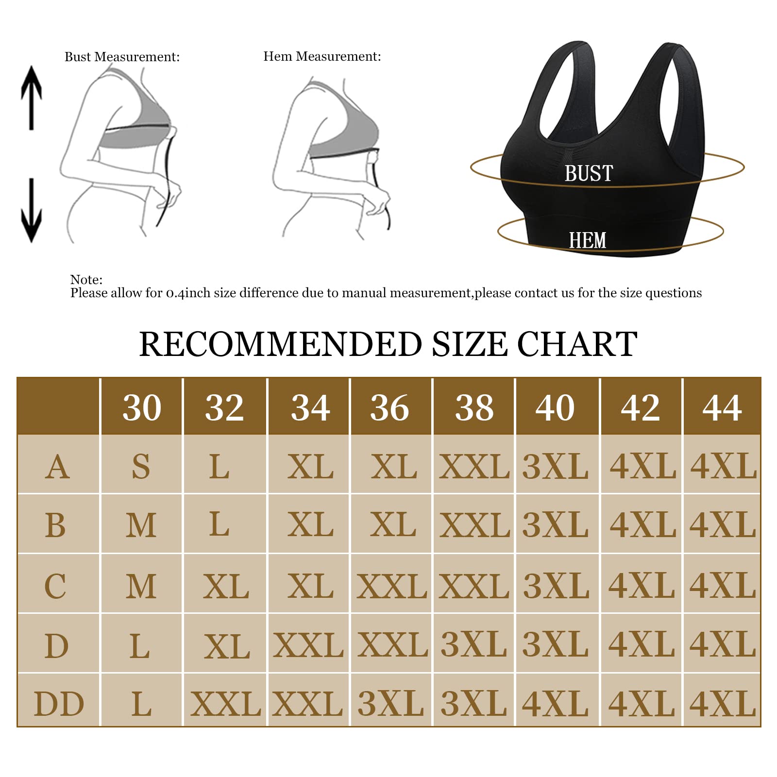 CASOMS Sleep Bras, Comfort Bras for Women, Seamless, Wireless, Yoga Bras with Removable Pads 3 Pack, X-Large