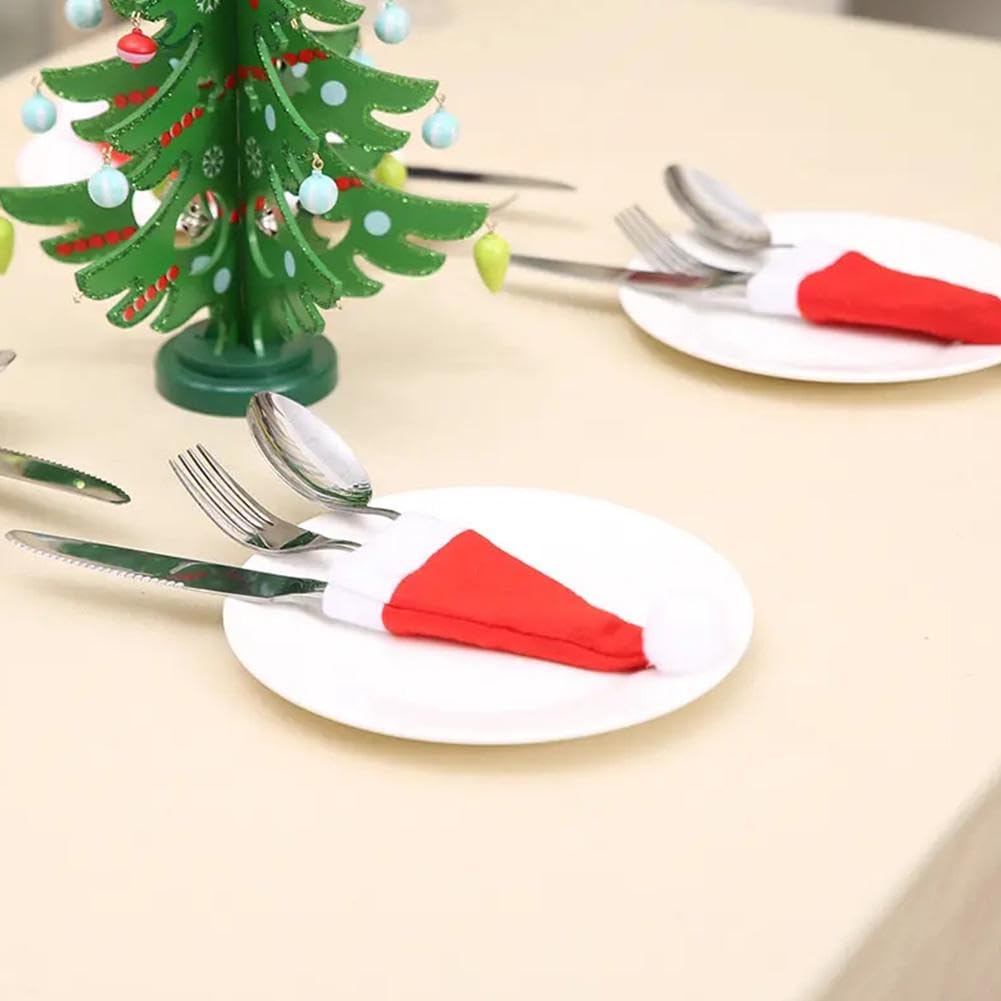 Christmas Santa Hats Silverware Holders,Xmas Party Dinner Table Dinnerware Decorations,Mini Santa Hats for Silverware Holders, Candy Covers, Wine Bottle Decor