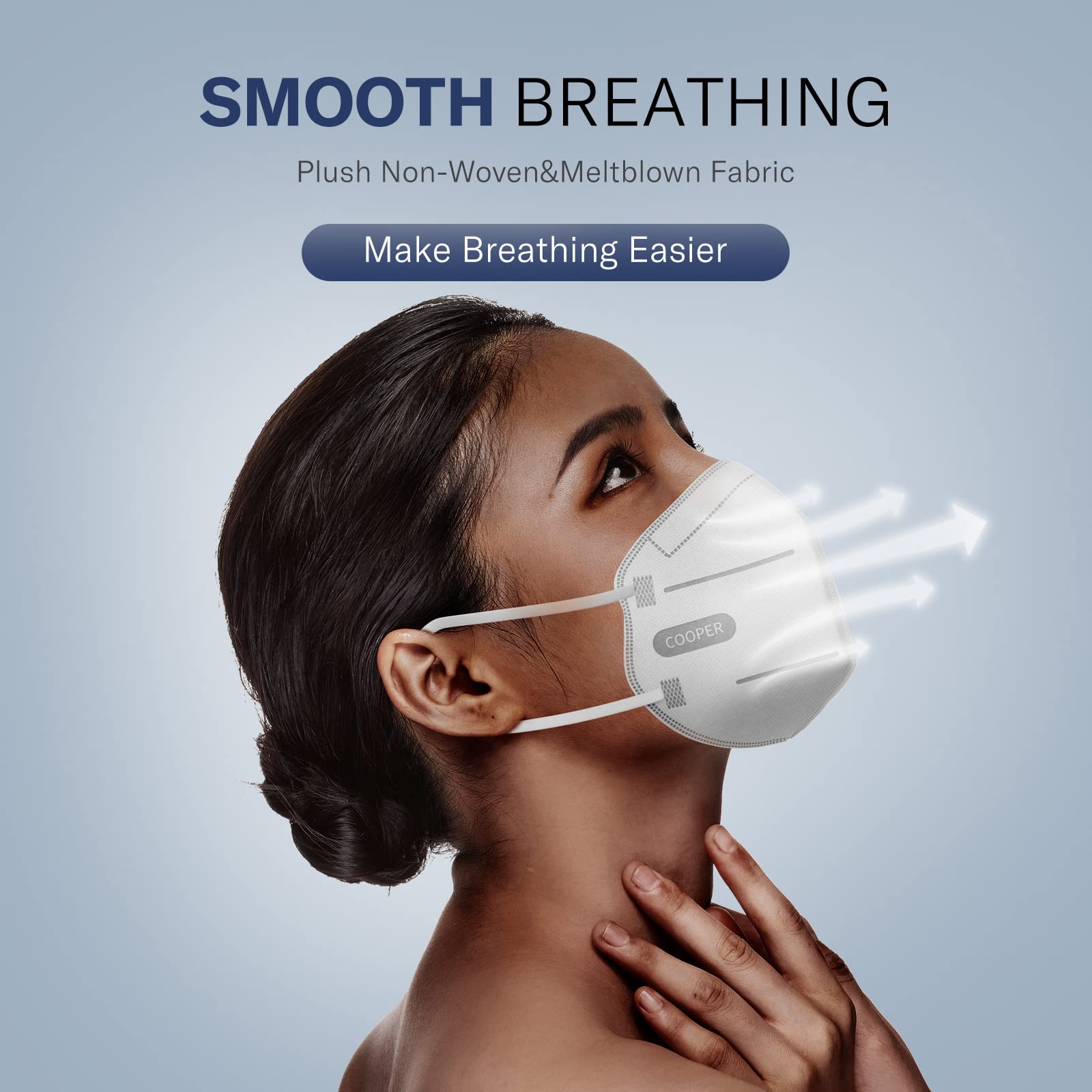 Cooper KN95 Face Masks, 60PCS Breathable Comfortable KN95 Mask, 5-Ply Disposable Face Mask Filter Efficiency≥95%, White