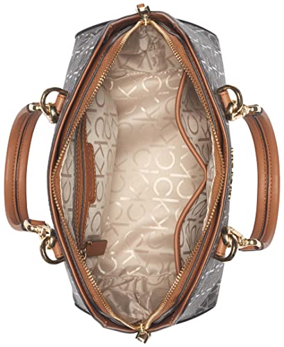 Calvin Klein Lucy Triple Compartment Satchel, Brown/Khaki/Caramel Embossed