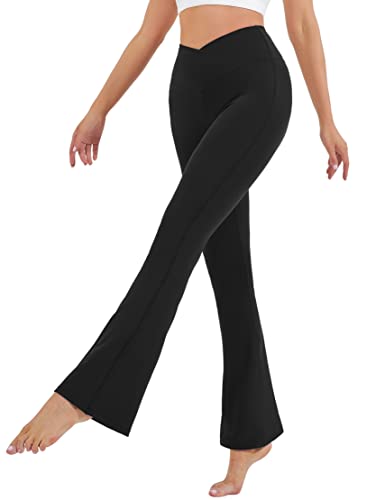 HEGALY Women's Flare Yoga Pants - Crossover Flare Leggings High Waisted Bootcut Bell Bottom Workout Sweatpants Black