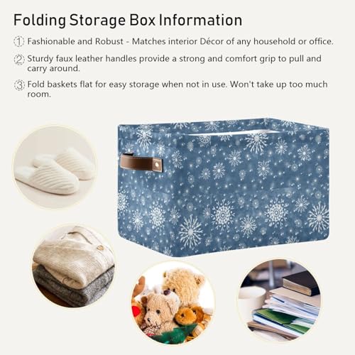 Christmas Snowflakes Storage Basket Bins Decorative Toy Organizer Bins Laundry Hamper Baskets with Handles for Home Boys Girls Office Closet Shelf Nursery Baskets,1 pcs
