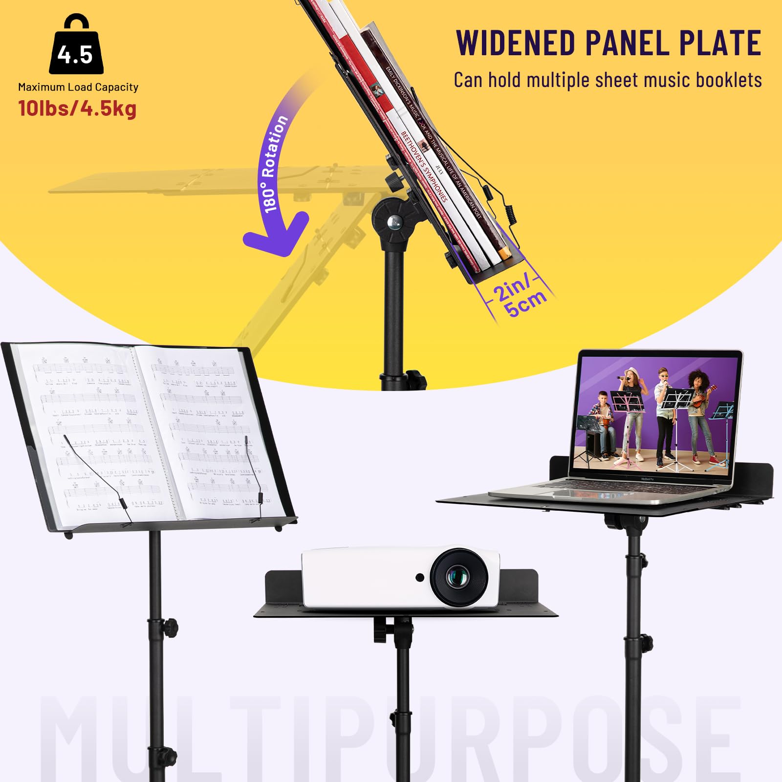 CAHAYA Foldable Sheet Music Stand with Tri-fold Panel Portable Music Stand with Carrying Bag Matte Frosted Metal Material Sturdy Height Adjustable CY0317