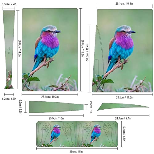 Cute Lilac-Breasted Roller Full Protective Skin Cover Design Wrap Decal Sticker Compatible with PS5 Disk Version Console and Controller