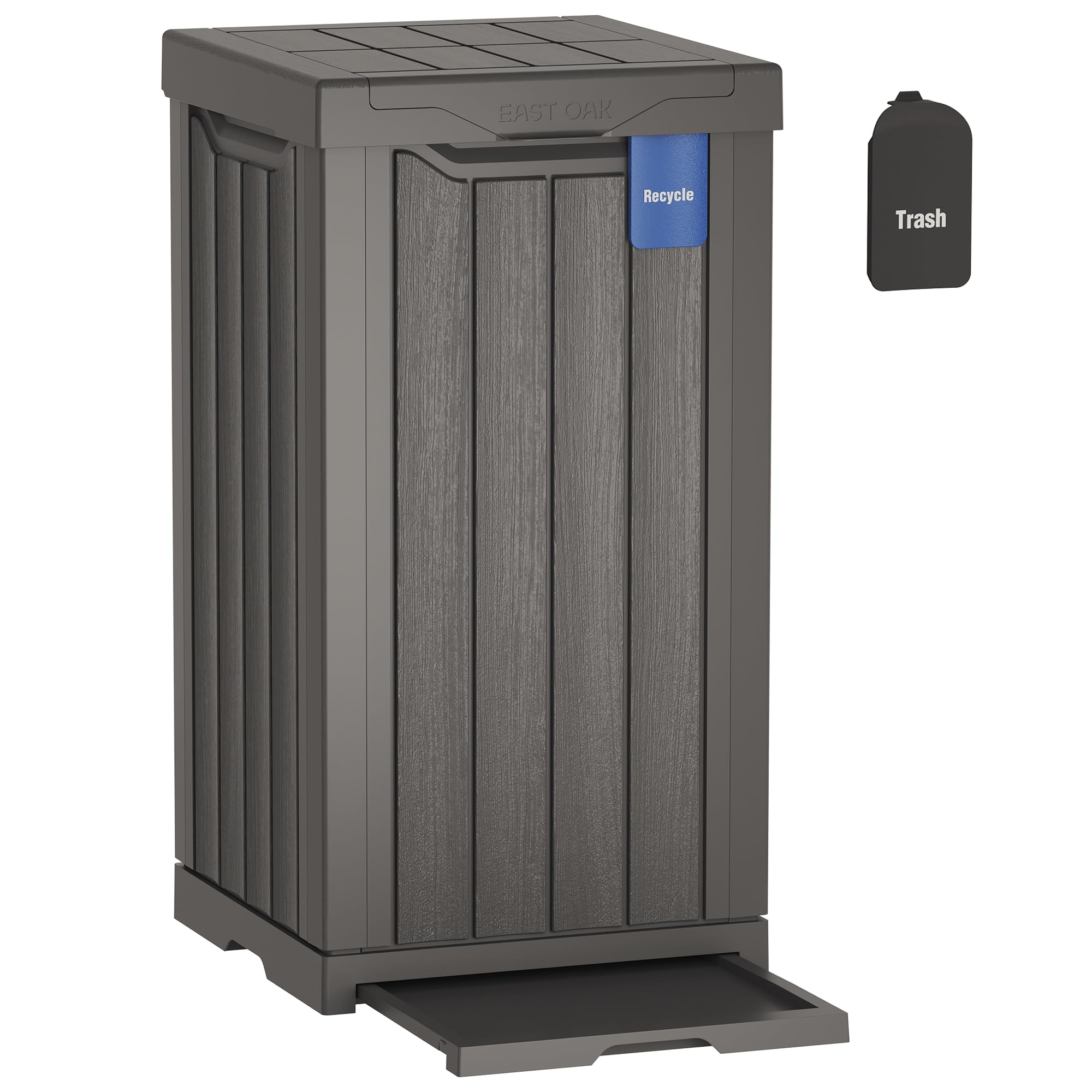 EAST OAK 31 Gallon Outdoor Trash Can, Waterproof Resin Garbage Can with Garbage Sorting Boards, Lid and Drip Tray, Outdoor Waste Bin for Patio, Kitchen, Backyard, Deck, Gray