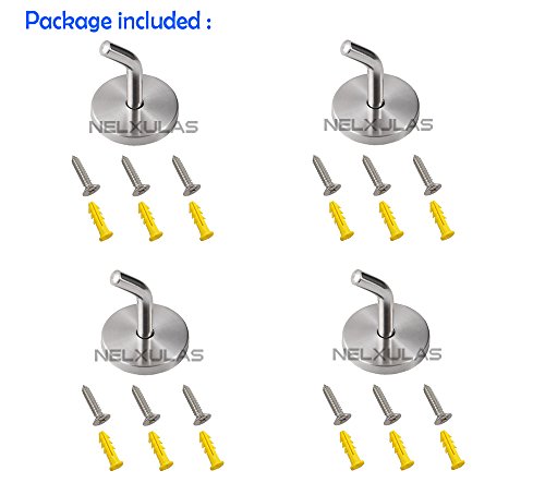 NELXULAS Brushed Stainless Steel Single Heavy Duty Short Nose Screws Wall Mount Hook,Fit for Kitchen,Bedroom,Living Room, Bathroom,Closets and Garage Storage,No Magnetic Mount Function(2", 4 PCS)