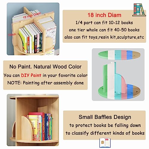 Gdrasuya10 Upgraded 3 Tier Rotating Bookshelf with Legs, Stackable Bookshelf Standing Bookcase Book Organizer Storage Shlef Wooden Bookshelves Easy Assemble for Bedroom Study Room