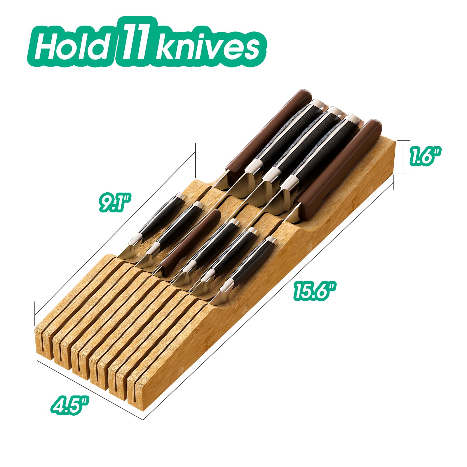 Drawer Knife Block Organizer, Bamboo Wood Drawer Knife Organizer, Protecting Knife Organizer Block