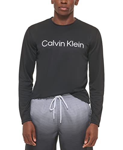 Calvin Klein Men's Standard Light Weight Quick Dry Long Sleeve 40+ UPF Protection Active Top, Black Logo, X-Large