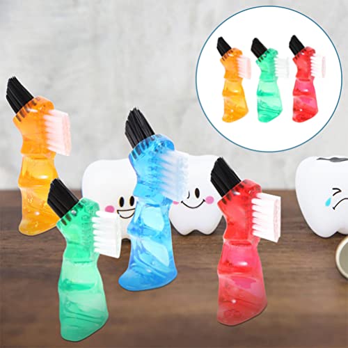 Healeved 3pcs Denture Cleaning Brushes Denture Brush Toothbrush Ergonomic Handle Denture Toothbrush Portable for False Teeth Cleaning