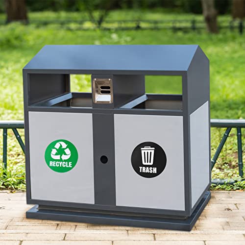 Grevosea 6 Pieces Recycle and Trash Logo Stickers, Recycle Sticker for Trash Can Organize Trash Waterproof Garbage Sorting Stickers for Indoor & Outdoor Home Kitchen Office Greeen & Black 5 Inches
