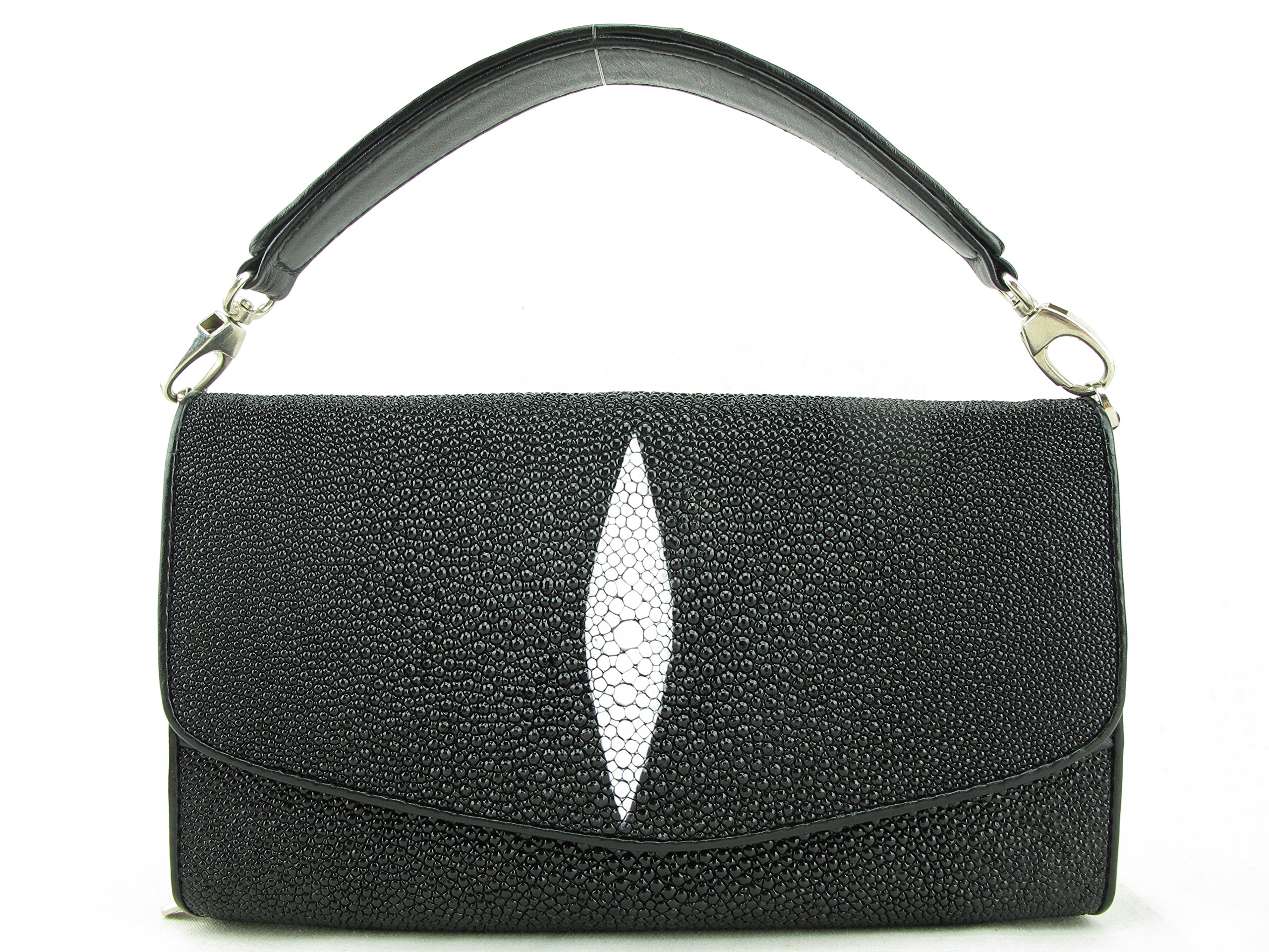 Pelgio Genuine Stingray Skin Leather Shoulder Cross Body Bag Purse (Black)