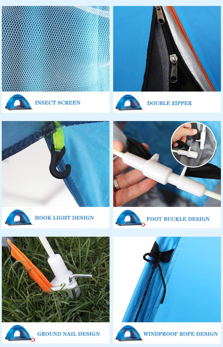 Camping Tent 1/2/3/4 Person Outdoor Tent Easy Pop Up Quick Setup Double Layer Beach Tent Waterproof Windproof Anti-UV