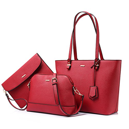 Handbags for Women Shoulder Bags Tote Satchel Hobo 3pcs Purse Set Red