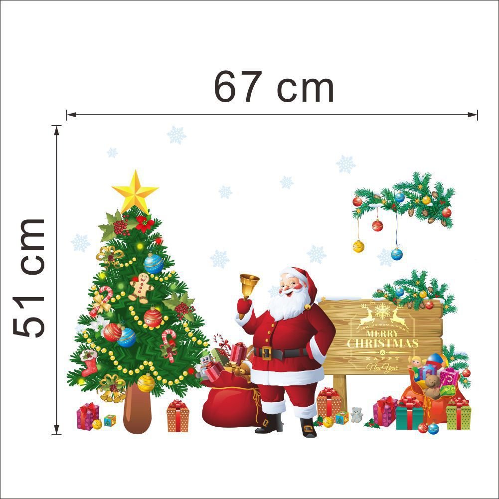 Christmas Windows Wall Stickers 30 x 90cm/11.8 x 35.4inch Santa Claus Christmas Tree Wall Decals Decoration Removable Wall Stickers Murals for DIY Xmas Home Decorations