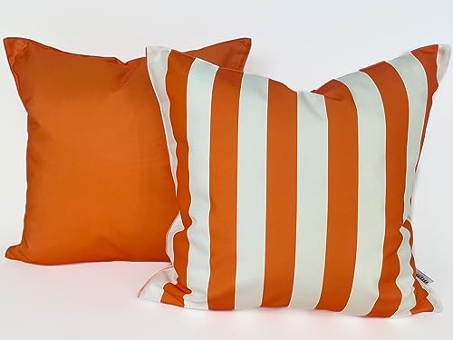 Ensperta Pack of 2 18x18 Outdoor Waterproof Orange Throw Pillow Covers and Inserts Included Decorative Square Cushion Patio Pillows for Patio Furniture (Orange Tiger)