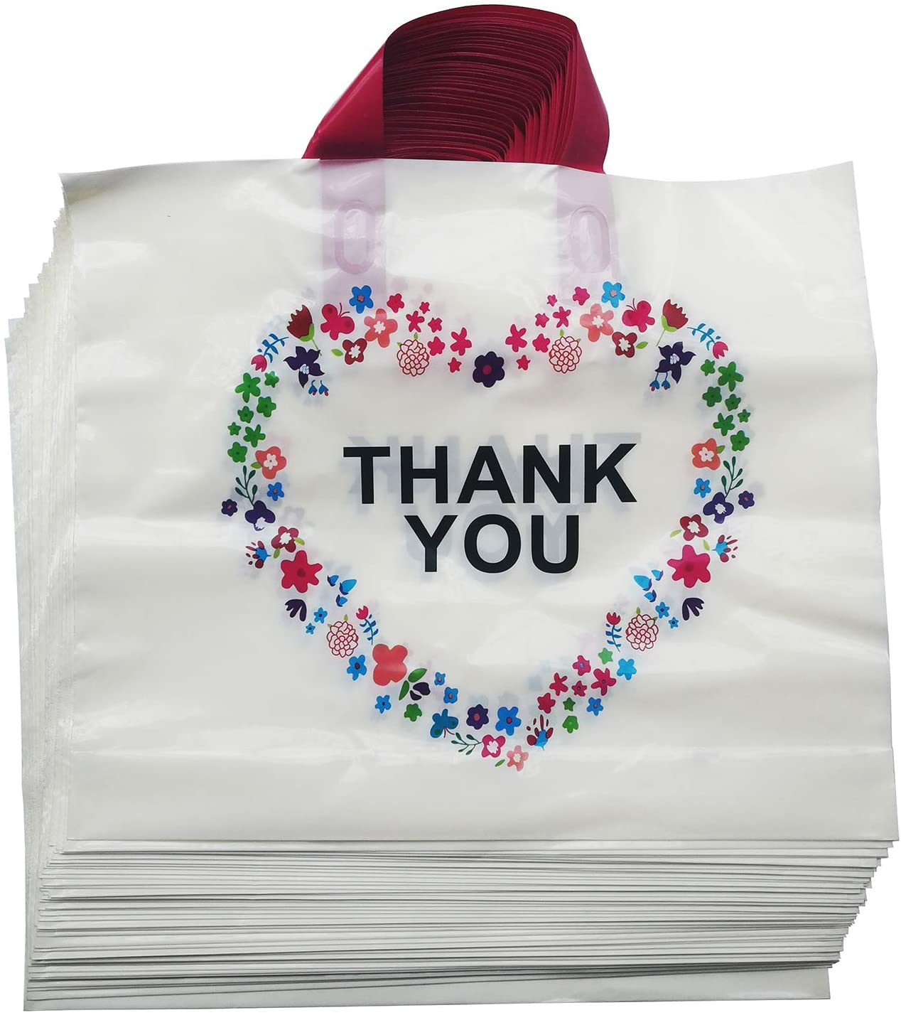 inkalfa 24 Pcs Beige Thank You Bags,Gift Bags with Soft Loop Handle,Plastic Bags Boutique Bags,Size:15"x12"x3"(38 * 30 * 8CM 2.8 Mil.