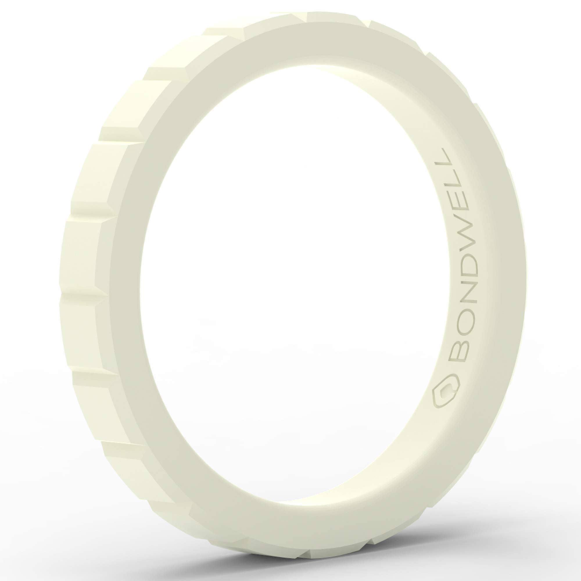 BONDWELL Silicone Wedding Ring for Women, Thin Stackable Rubber Wedding Band for Active Fit Female Gym Sports, Ladies Exercise Workout, Medical Nurse - VALENCE Ivory (Size 5)