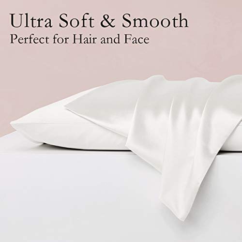JOGJUE Silk Pillowcase for Hair and Skin 2 Pack 100% Mulberry Silk Bed Pillowcase Hypoallergenic Soft Breathable Both Sides Silk Pillow Case with Hidden Zipper, Queen Size Pillow Cases (White)