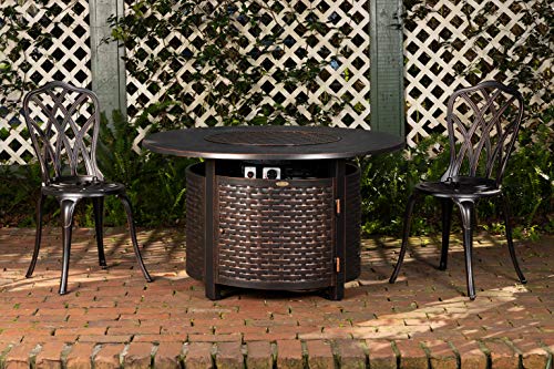 Fire Sense 62373 Florence Woven Aluminum Convertible Gas Fire Pit Table 55,000 BTU Multi-Functional Outdoor with Fire Bowl Lid, Nylon Weather Cover & Clear Fire Glass - Bronze Finish - Round - 44"