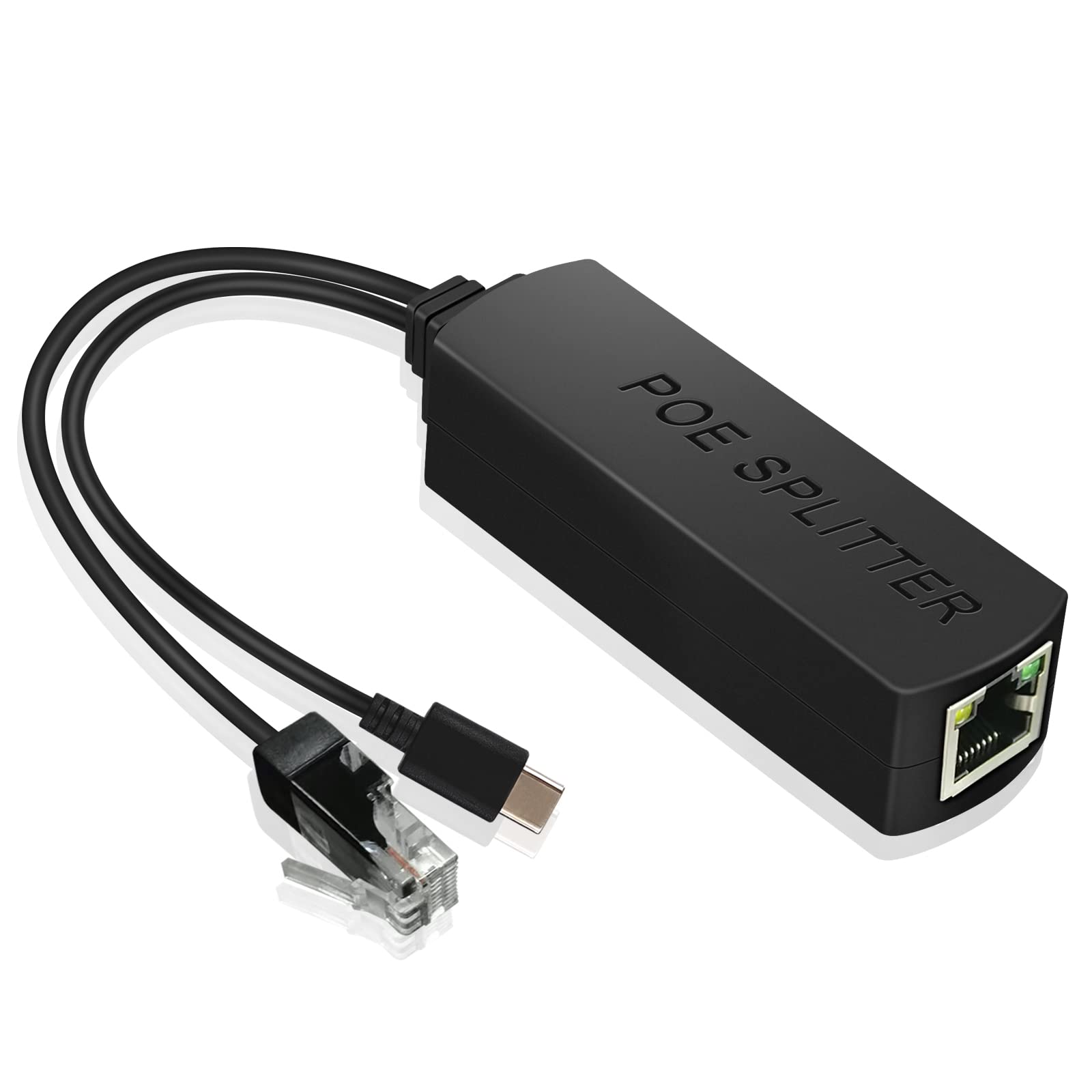 Gigabit PoE USB C Splitter 48V to 5V 2.4A, IEEE 802.3af/at 10/100/1000Mbps Active PoE Power Over Ethernet USB C Splitter Adapter for Security IP Cameras, iPads, Raspberry Pi4, Dropcam