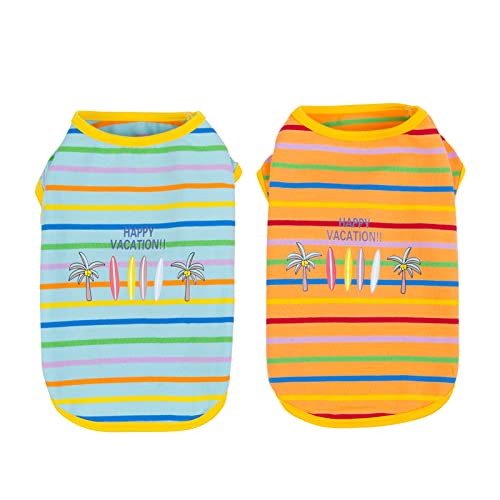 Phiyolin 2-Pack Dog Shirts Striped Stretch Dog T-Shirts for Small and Medium Dogs,Quick Dry Breathable Pet Clothes(M,Blue)