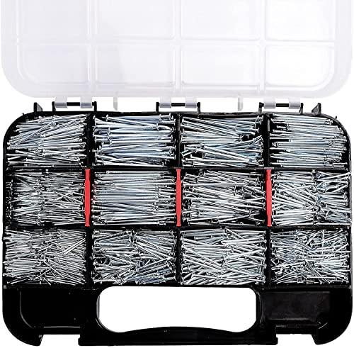 HongWay 1500pcs Hardware Nails Assortment Kit, Galvanized Nails Set, Assorted 12 Sizes Wire and Common Brad Nails Flat Nails Finishing Nails Wall Nails for Pictures Hanging Woodworking
