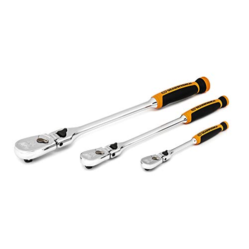 GEARWRENCH 3 Pc. 1/4", 3/8" & 1/2" Drive 90 Tooth Dual Material Locking Flex Head Ratchet Set - 81298T, Multi, One Size