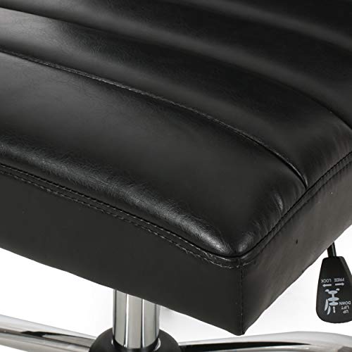 Christopher Knight Home Reed Contemporary Channel Stitch Swivel Office Chair, Midnight Black + Silver