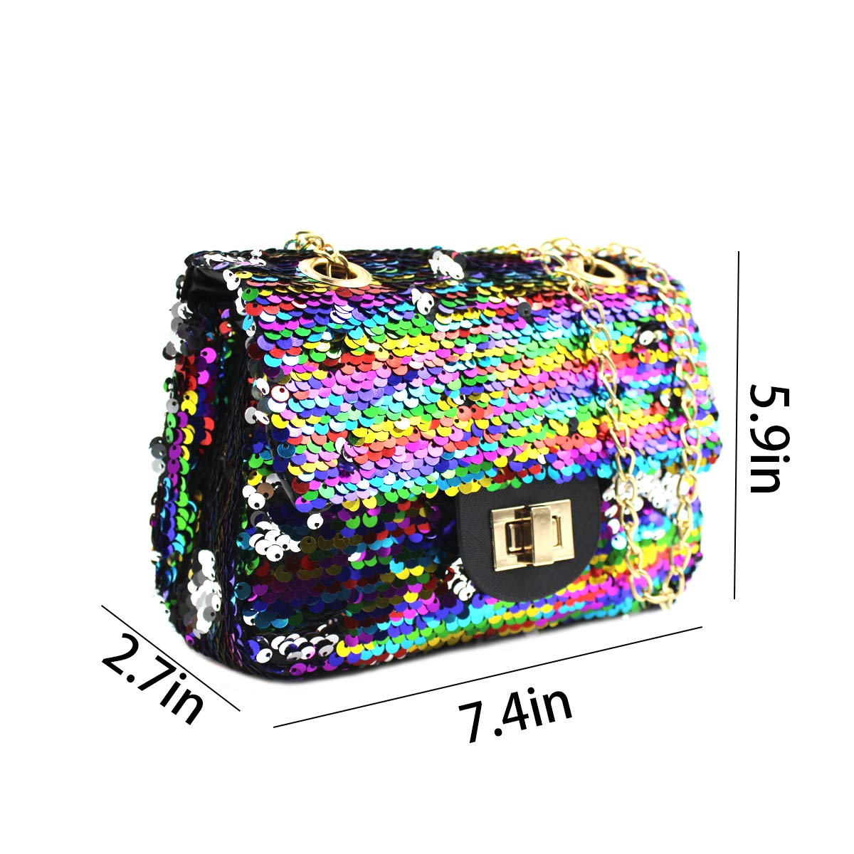 Sequin Crossbody Purse Shoulder Bags Rainbow Stylish Handbag Reversible Pouch with Chains for Girls Womens