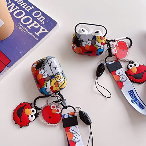 Fancy Funny Personalised and Unique IMD Process TPU Soft Airpods 3rd Generation Case,with Sesame Family Lanyard Keychain Airpods 3rd Generation Case Cover(2021 Release)