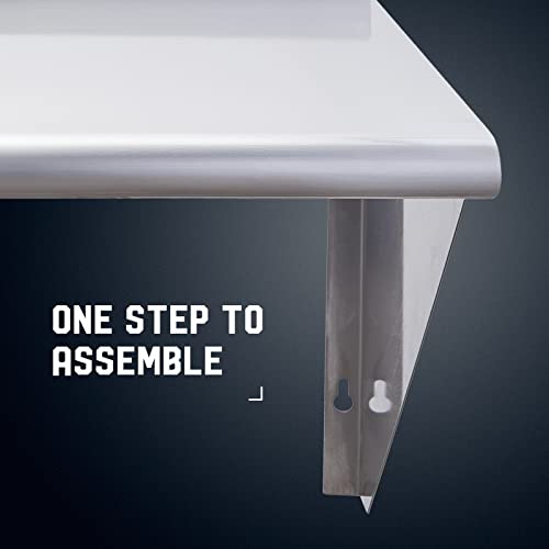 Profeeshaw NSF Stainless Steel Shelf 12β x 48β, 280 lb Commercial Shelves Wall Mounted Metal Shelving with Backsplash and 2 Brackets for Restaurant, Bar, Utility Room, Kitchen and Garage