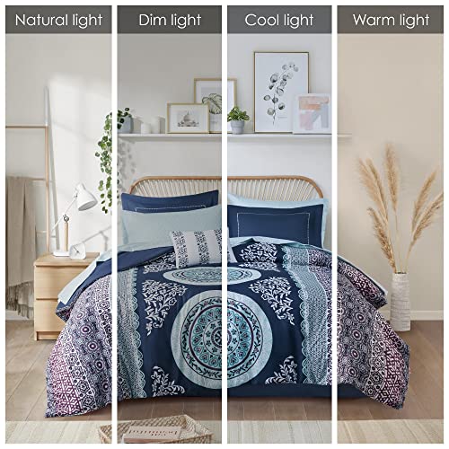 Intelligent Design Complete Bed In A Bag Casual Boho Comforter with Sheet Set Decorative Pillow, All Season Bedding Set, Queen, Loretta Navy 9 Piece