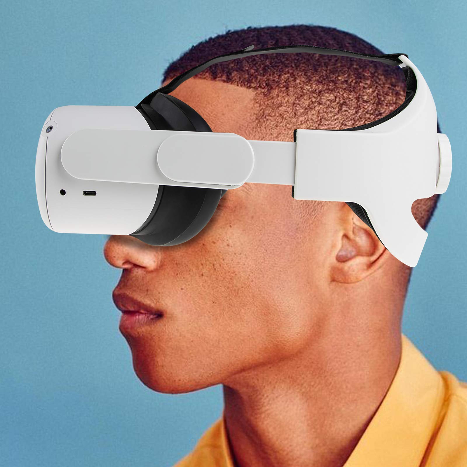 Seltureone Head Strap Compatible for Quest 2, Adjustable Comfortable Strap with Head Cushion, Reduce Pressure for Quest 2 Headset, with VR Lens Protect Cover Dust Proof Cover, Gray White