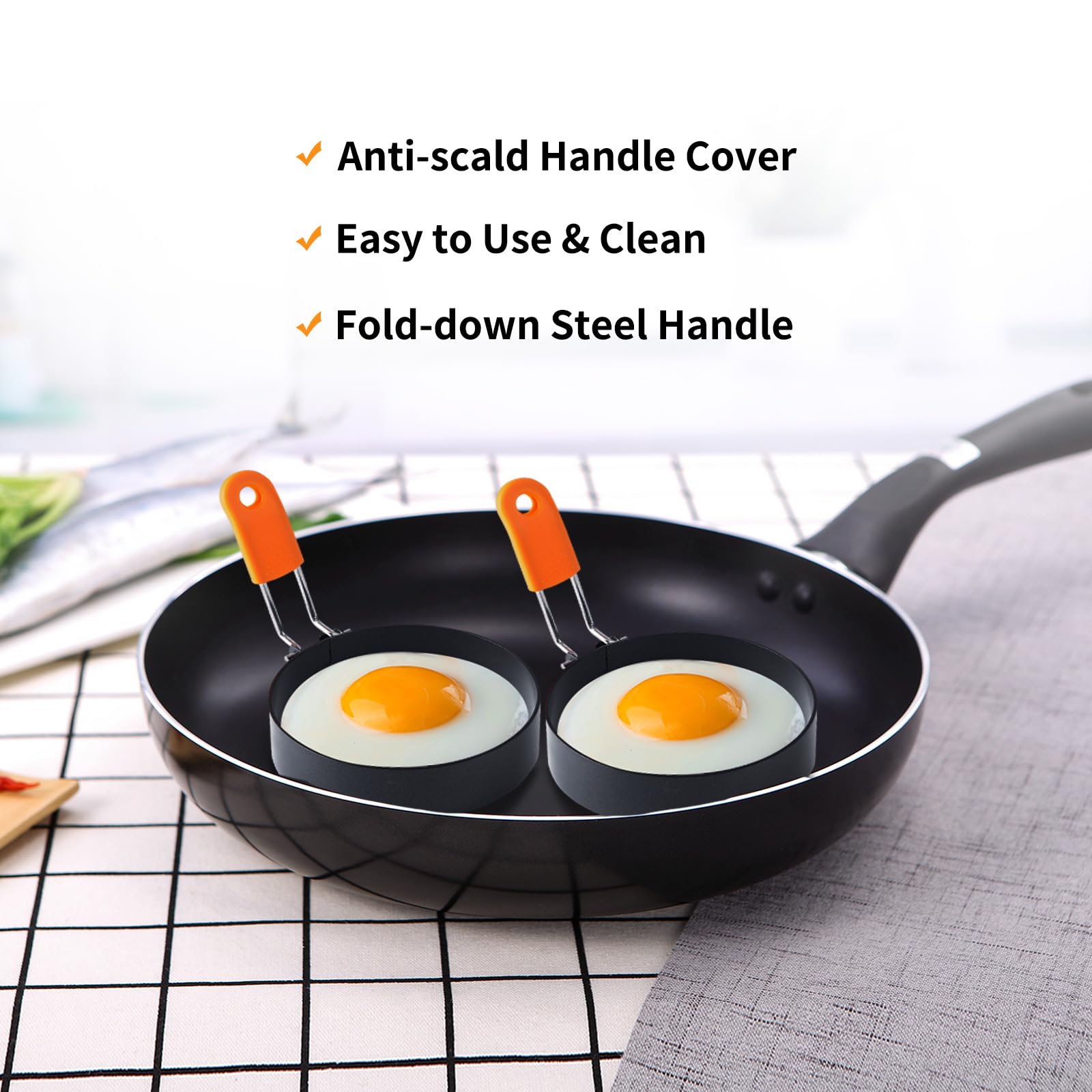 Egg Ring Molds 3.5 Inches 4 Packs - Egg Rings for Frying Egg Molds with Greasing Oil Brush, Egg Mcmuffins Makers Round Fried Egg Makers Omelet Patty Molds