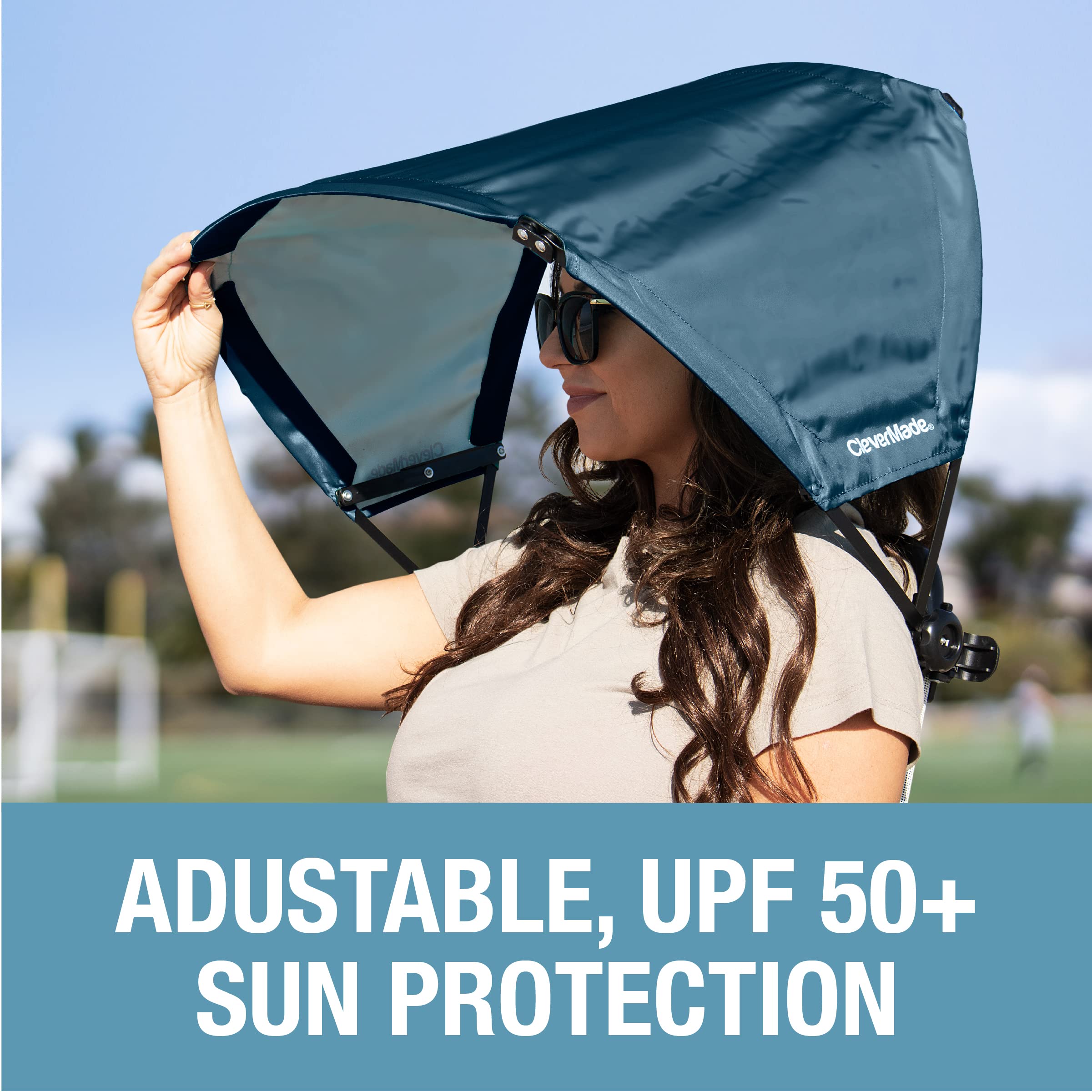 CleverMade Chair Umbrella, Outdoor Sport Canopy, Adjustable UPF 50+ Beach Umbrella with Clamps