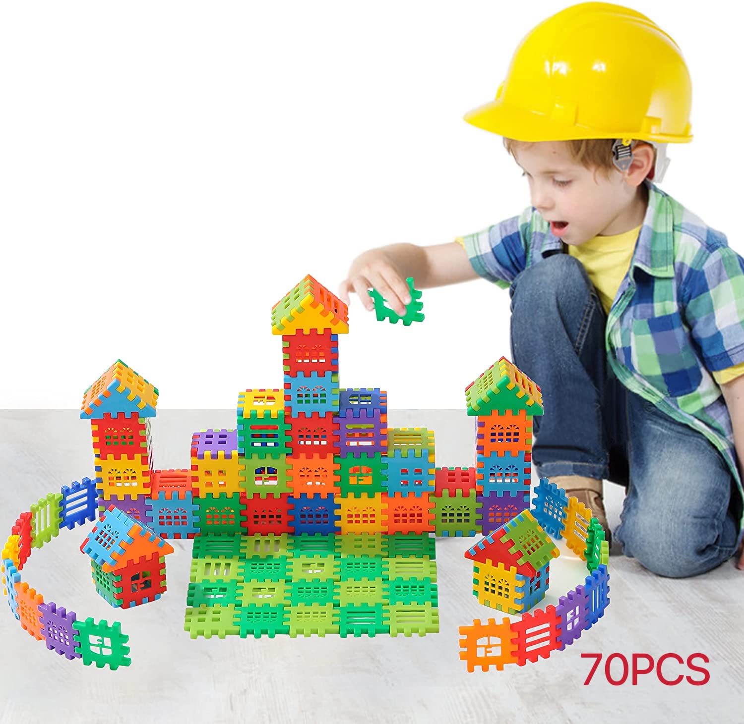Building Blocks, Tile Early Education and Development Toy Set, Waffle Building Blocks, Gifts for Boys and Girls,(70pcs)-08
