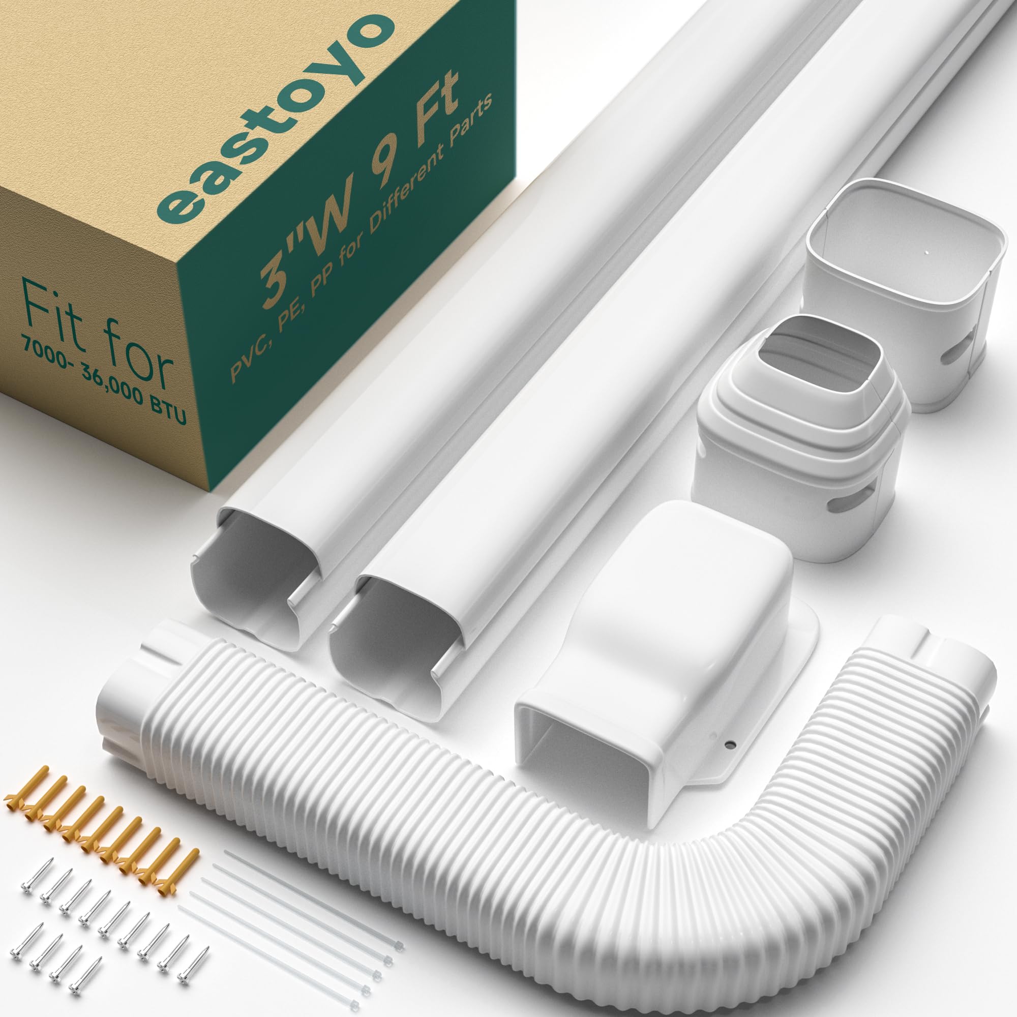 eastoyo Mini Split Line Set Cover, 3''W 9 Ft Decorative PVC Line Cover Kit for Split Air Conditioner, Central AC and Heat Pumps, Zinc-Plated Antirust Screws Inclued