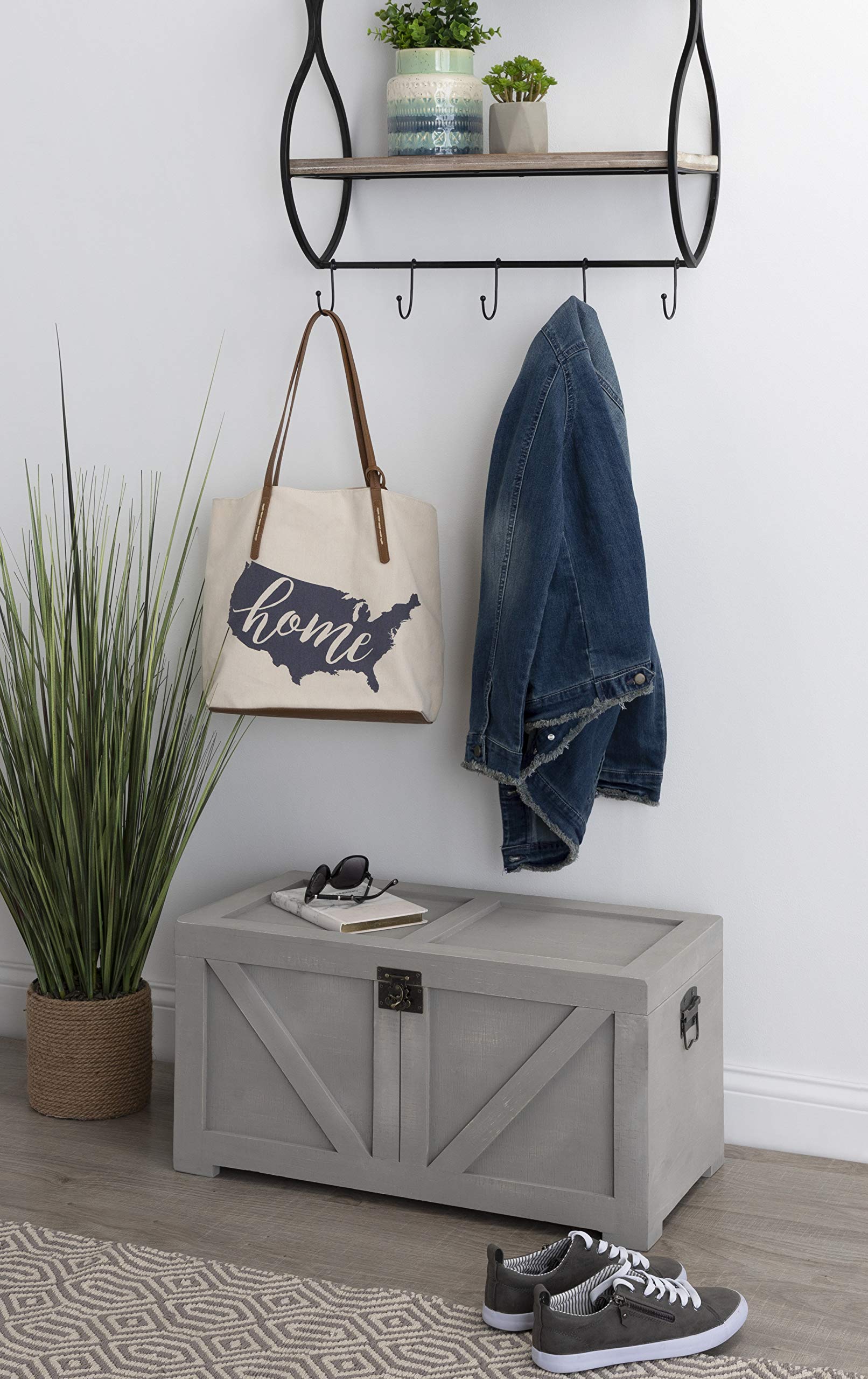 Kate and Laurel Cates Classic Farmhouse Small Wooden Storage Chest Trunk, Gray, Modern Farmhouse Decorative Storage Chest